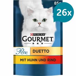 Gourmet Perle Duetto mit Huhn und Rind Katzen-Nassfutter Alleinfuttermittel 26x85g