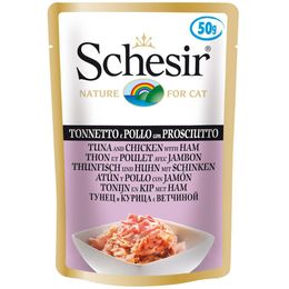 Schesir Thunfisch, Huhn mit Schinken Katzen-Nassfutter getreidefrei 30x50g
