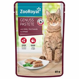 ZooRoyal Genuss Pastete mit Rind, Truthahn und Spinat Katzen-Nassfutter ohne Zuckerzusatz 24x85g