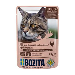 Bozita H&auml;ppchen in Gelee mit H&uuml;hnchenleber Katzen-Nassfutter ohne Getreide und Zucker 12x85g