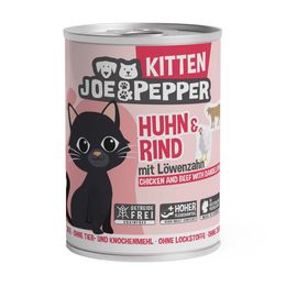 Joe & Pepper Cat Kitten Huhn & Rind mit Löwenzahn Katzen-Nassfutter getreidefrei 6x400g