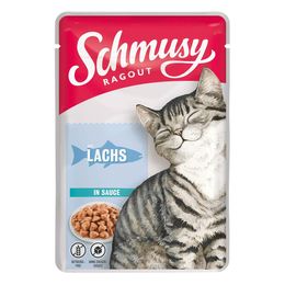 Schmusy Ragout mit Lachs in Sauce Katzen-Nassfutter ohne Getreidezusatz 22x100g