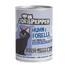 Joe & Pepper Cat Huhn & Forelle mit M&ouml;hren Katzen-Nassfutter ohne Getreide und Zucker 6x400g