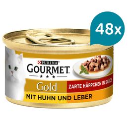 48x85g GOURMET Gold Zarte H&auml;ppchen in Sauce mit Huhn und Leber