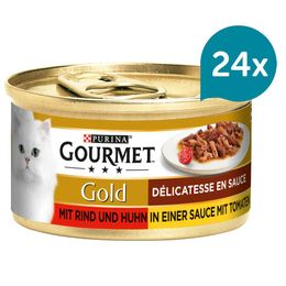 24x85g GOURMET Gold D&eacute;licatesse en Sauce mit Rind und Huhn
