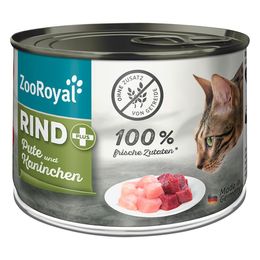ZooRoyal Rind + Pute & Kaninchen Katzen-Nassfutter ohne Zuckerzusatz 6x200g