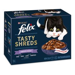 FELIX Tasty Shreds Gemischte Vielfalt Katzen-Nassfutter ohne künstliche Farbstoffe 10x80g