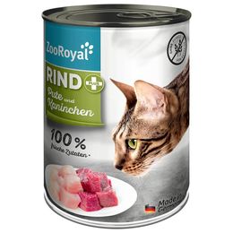 ZooRoyal Rind + Pute & Kaninchen Katzen-Nassfutter ohne Zuckerzusatz 6x400g