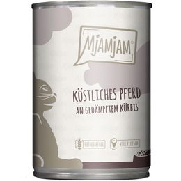 MjAMjAM k&ouml;stliches Pferd an ged&auml;mpftem K&uuml;rbis Katzen-Nassfutter getreidefrei 6x400g