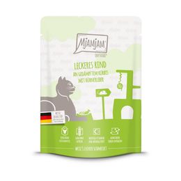 MjAMjAM Quetschie leckeres Rind an ged&auml;mpftem K&uuml;rbis Katzen-Nassfutter getreidefrei 6x300g