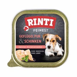 Rinti Feinest Geflügel pur & Schinken Hunde-Nassfutter ohne Farbstoffe 11x150g
