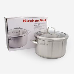 KitchenAid Silberfarbener Kochtopf mit Glasdeckel 5,7l