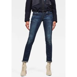 G-Star Raw Straight-Jeans G-STAR "Midge", Damen, Gr. 26, Länge 32, blau (schwarz aged), Denim/Jeans, Obermaterial: 92% Baumwolle, 7% Polyester, 1% Elasthan, unifarben, straight fit lang, Jeans, 5-Pocket-Design mit markanten Steppnähten