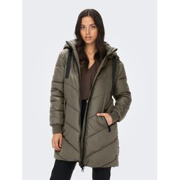 Jacqueline de Yong Steppmantel JDY "JDYSKYLAR LIFE HOOD JACKET OTW NOOS", Damen, Gr. XS, vetiver detail:schwarz, Web, Obermaterial: 100% Polyester, unifarben, ca. Mitte Oberschenkel, Rippb&uuml;ndchen, M&auml;ntel Steppmantel