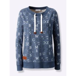 Sweatshirt Casual Looks, Damen, Gr. 36, blau (rauchblau, ecru, bedruckt), 100% Baumwolle, gemustert, mehrfarbig, Rundhals, Sweatshirts Sweatshirt