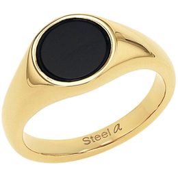 Fingerring Amor "2037297/-298/-299/-300-306, 2037307/-08/-09/-10-16" Gr. 58, schwarz (gelbgoldfarben, schwarz), Fingerringe, Damen, 58, Edelstahl, 1,9mm, Fingerring, mit Onyx