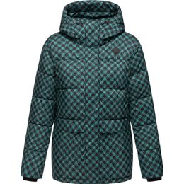 Steppjacke Ragwear "Wikesh Print", Damen, Gr. L (40), blau (ocean), Obermaterial: 100% Polyester, Innenfutter: 100% Polyester, Wattierung: 100% Polyester, gerade Po-bedeckend, hoch geschlossener Ausschnitt, Ärmel ohne Ärmelschlitz Strickbündchen, Jacken Steppjacke, Wasserdichte Damen Winterjacke mit Hahnentritt-Muster