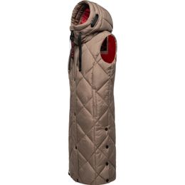 Steppweste Navahoo "Schnuckel", Damen, Gr. L (40), grau (helltaupe), Oberstoff: 100% Polyester; Futter: 100% Polyester; Wattierung: 100% Polyester, l&auml;ssig geschnitten ca. Mitte Wade, hoch geschlossener Ausschnitt, Westen Steppweste, warme Damen Outdoor-Weste lang mit Kapuze
