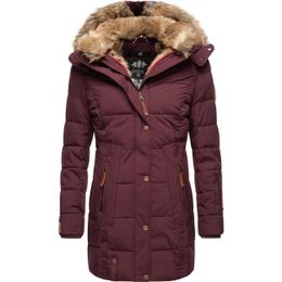Wintermantel Marikoo "Lieblings Jacke", Damen, Gr. XS (34), rot (weinrot), Oberstoff: 100% Polyester; Futter: 100% Polyester; Wattierung: 100% Polyester; &Auml;rmelfutter: 100% Polyester; Kunstpelz: 90% Polyacryl, 10% Polyester, tailliert Po-bedeckend, &Auml;rmel ohne &Auml;rmelschlitz Rippstrickb&uuml;ndchen, M&auml;ntel Wintermantel, stylischer Winter Steppmantel m. Kunstpelz-Kapuze
