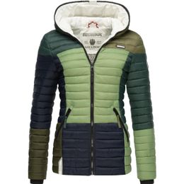 Steppjacke Navahoo "Multikulti", Damen, Gr. S (36), grün (tannengrün), Obermaterial: 100% Nylon, Futter: 100% Polyester, Wattierung: 100% Polyester, Ärmelfutter: 100% Polyester, colorblocking, tailliert hüftbedeckend, Ärmel ohne Ärmelschlitz Rippstrickbündchen kontrastfarben, Jacken, stylische Colorblocking Übergangsjacke m. Kapuze