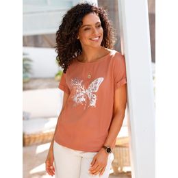 Schlupfbluse Inspirationen, Damen, Gr. 54, orange (papaya), 100% Viskose, gemustert, unifarben, Rundhals, Blusen Schlupfbluse