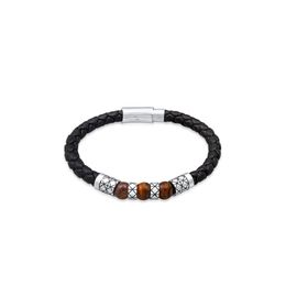 Kuzzoi Damen Armband "Herren Leder Bead Magnet-Verschlu&szlig; 925er Silber", 23cm, ohne Stein, Silber 925 (Sterlingsilber)schwarz, Silber 925