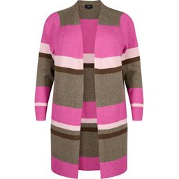 ZIZZI Strickjacke 'CASUNNY' Damen Gr&ouml;&szlig;e 7XL/8XL braun / fuchsia / hellpink