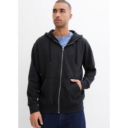 bonprix Kapuzen-Sweatjacke aus reiner Bio-Baumwolle Loose Fit, schwarz, 100% Baumwolle