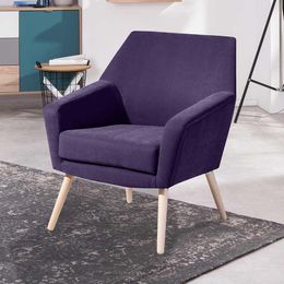 Pharao24.de Einzelsessel Violett Retro aus Velours Buche Massivholz