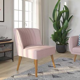 Pharao24.de Retro Stil Cocktailsessel in Rosa Webstoff und Massivholz