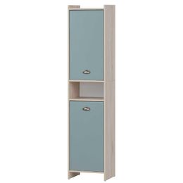 Pharao24.de Badseitenschrank modern in Hellblau und Eiche hell 177 cm hoch