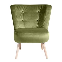 Pharao24.de Sessel Samtvelours Oliv Gr&uuml;n im Retrostil Made in Germany