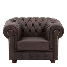 Pharao24.de Club Sessel Chesterfield aus Antiklook Echtleder Braun