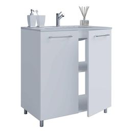 Pharao24.de Waschbeckenschrank in Weiss mit zwei Dreht&uuml;ren Einlasswaschbecken