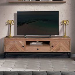 Pharao24.de TV Lowboard Fernsehboard aus Metall und Akazie Massivholz