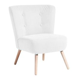 Pharao24.de Cremefarbener Sessel im Retrostil Velours und Buche Massivholz