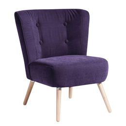 Pharao24.de Velours Sessel Retro in Violett Vierfu&szlig;gestell aus Buche