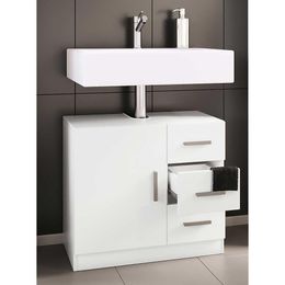 Pharao24.de Waschschrank modern weiss mit drei Schubladen 56 cm hoch