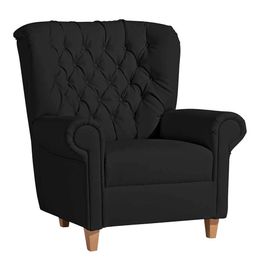 Pharao24.de Hochwertiger Sessel schwarz im Chesterfield Look Kunstleder