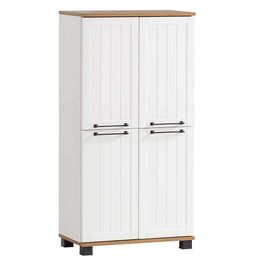 Pharao24.de Landhaus Bad Hochschrank in Weiß und Eiche Holzoptik Made in Germany