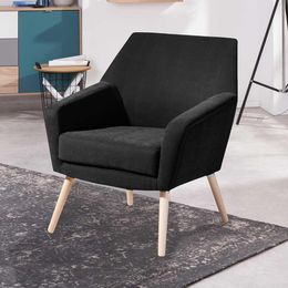 Pharao24.de Loft Sessel Retro in Schwarz Velours Vierfu&szlig;gestell aus Holz