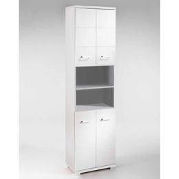 Pharao24.de Wei&szlig;er Bad Hochschrank in modernem Design Hochglanz Front