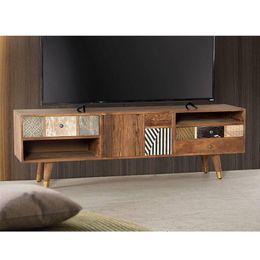 Pharao24.de TV Board TV Lowboard aus Mangobaum Massivholz mit Schubladen