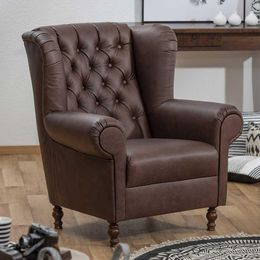 Pharao24.de Chesterfield Polstersessel in Braun Echtleder