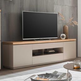 Pharao24.de XL TV Lowboard in Taupe Deckplatte aus Akazie Massivholz