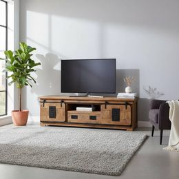Pharao24.de TV Board TV Lowboard aus Mangobaum Massivholz mit 2 Schiebet&uuml;ren