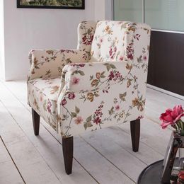 Pharao24.de Esstisch Sessel Landhaus im Vintage Look Cremewei&szlig; und Bunt gebl&uuml;mt