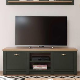 Pharao24.de TV Unterschrank in Graugr&uuml;n und Wildeiche Optik Landhaus Design
