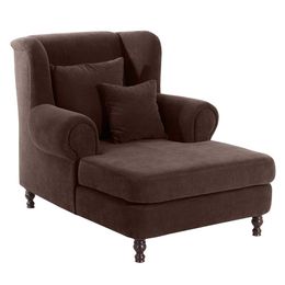 Pharao24.de Longchair inklusive Kissen in Braun mit Velours Bezug Landhausstil