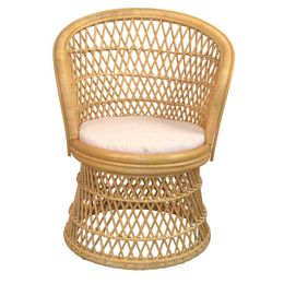 Pharao24.de Retro Korbsessel Beige aus Rattan Geflecht Polsterauflage